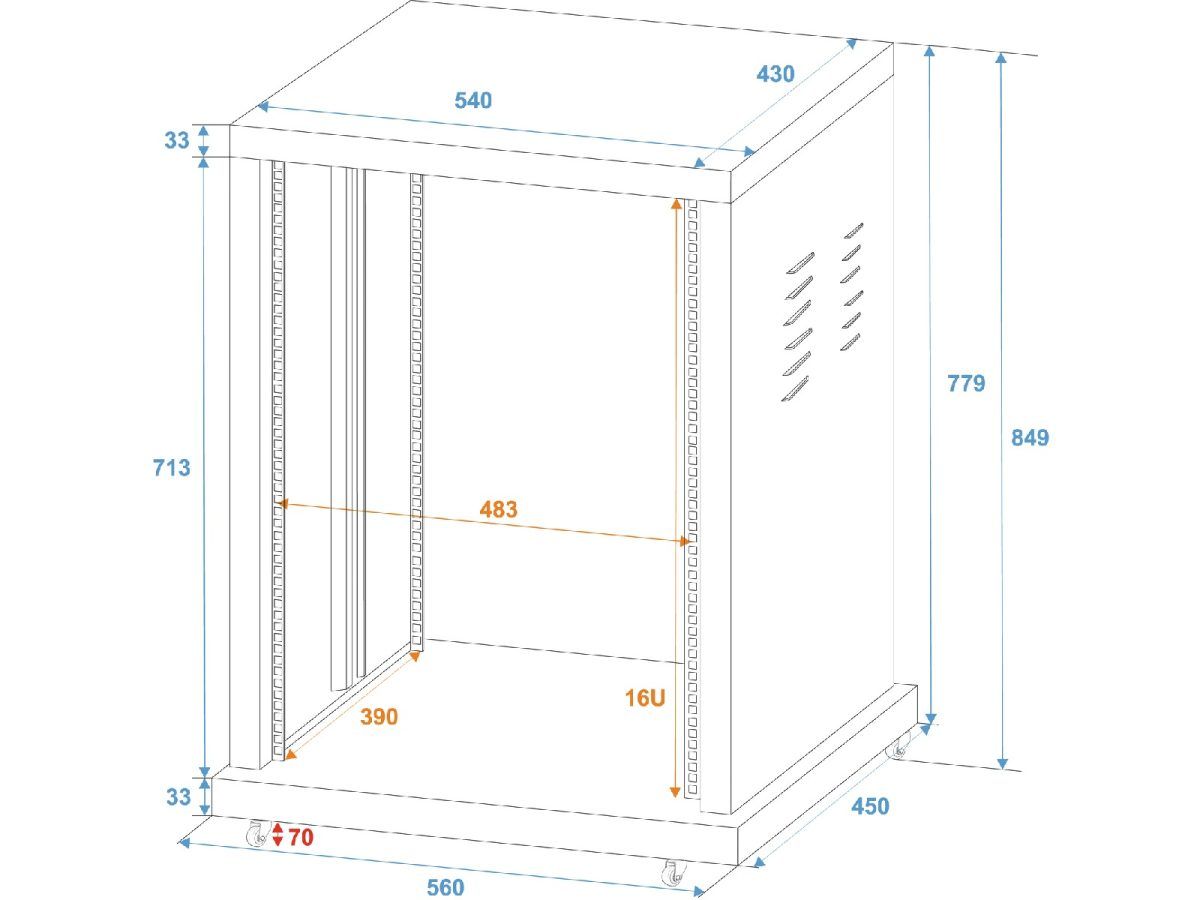 ROADINGER Steel Rack SR-19, 16U - Rack állvány fix telepítéshez ...
