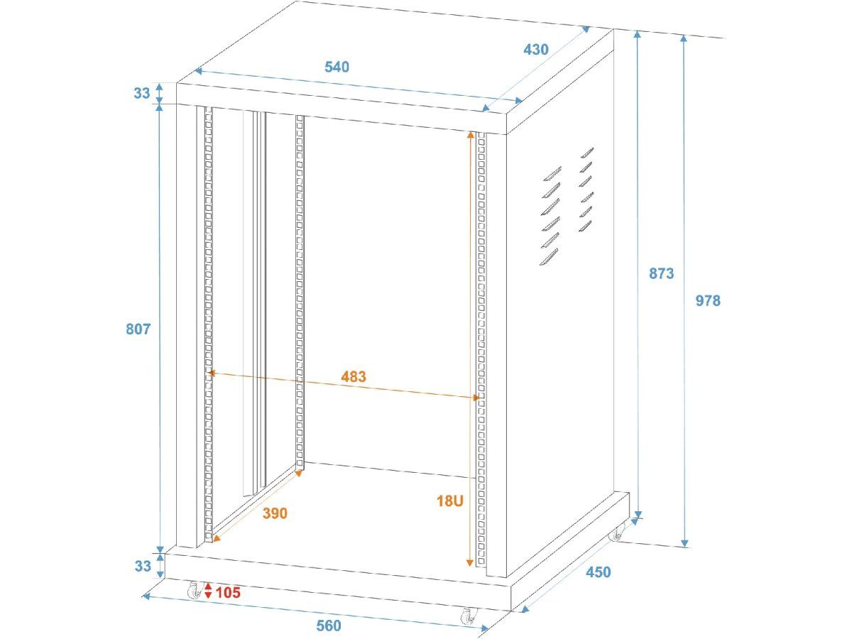 ROADINGER Steel Rack SR-19, 18U - Rack állvány fix telepítéshez ...
