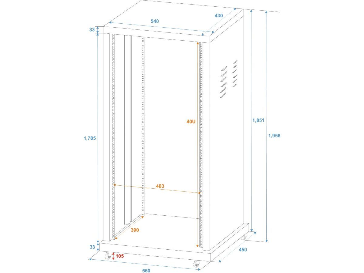 Acél Rack állvány fix telepítéshez - ROADINGER Steel Rack SR-19, 40U ...